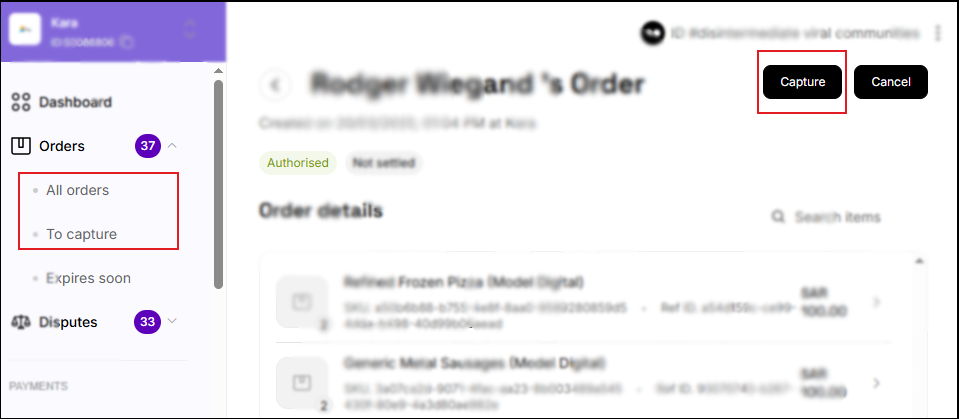 How to capture an order? – Tamara Help Center